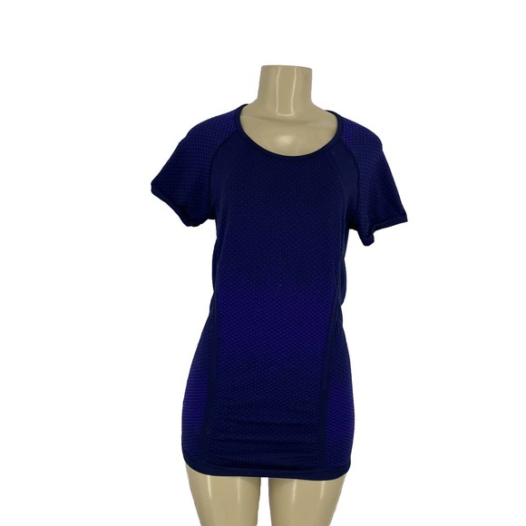 Athleta | Tops | Athleta Medium Women Fastest Track Tee Ruched Blue Top ...